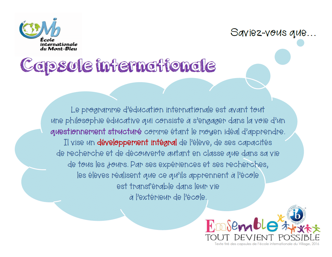 Programme primaire - École internationale du Mont-Bleu